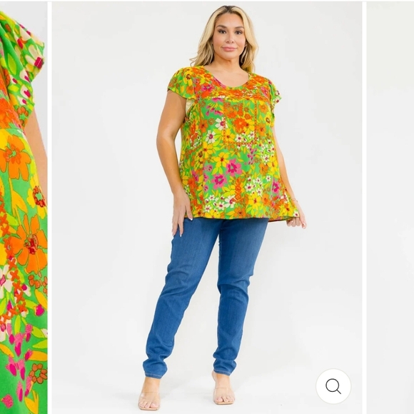 Savanna Jane | Tops | Savanna Jane Vibrant Floral Blouse Green And ...